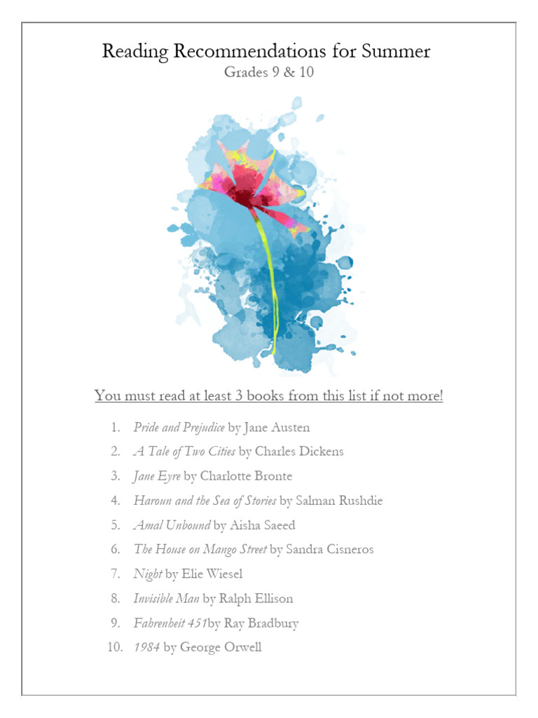 Reading Recommendations For Summer | PDF