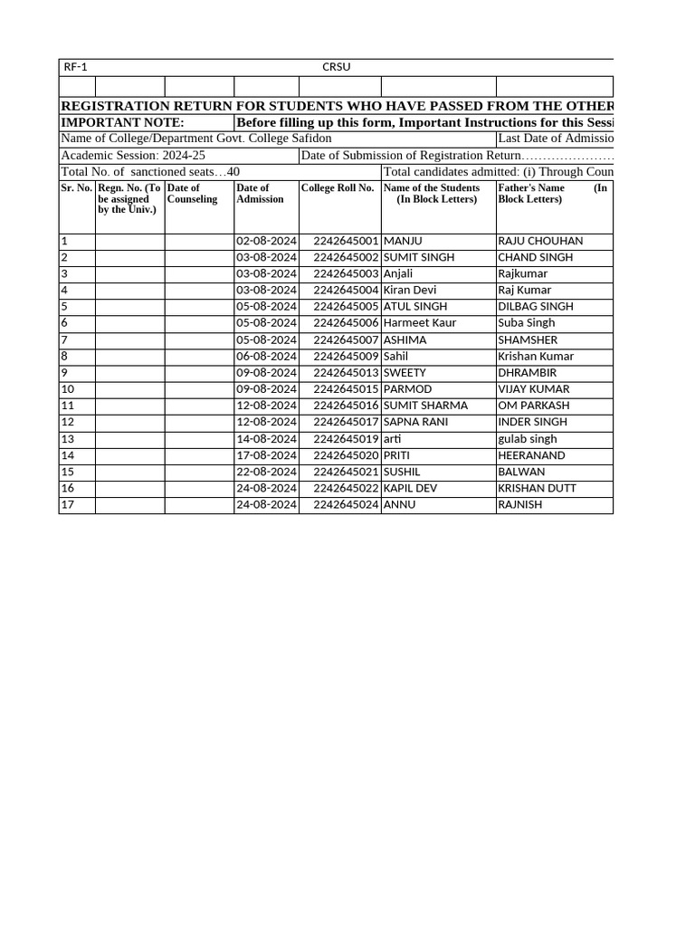 PG RR Pgdca & M.SC Geo 2024-25 | PDF