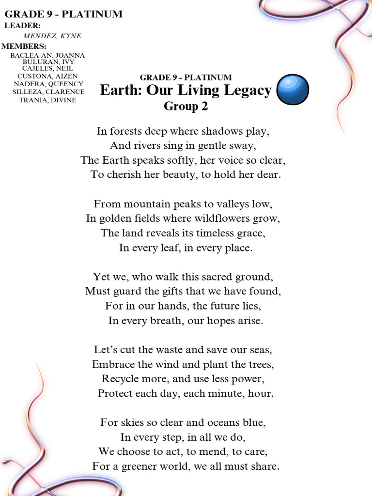 Mapeh 9 (Health) Poem About The Environment | PDF