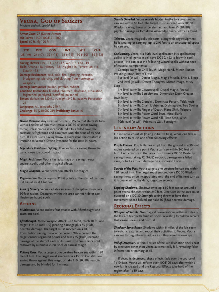 Vecna God of Secrets Stat and Image | PDF Vecna God of Secrets Stat and Image | PDF