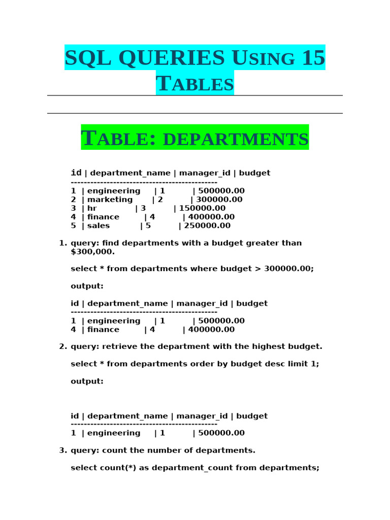 SQL Queries U 15 T T:: Sing Ables Able Departments | PDF