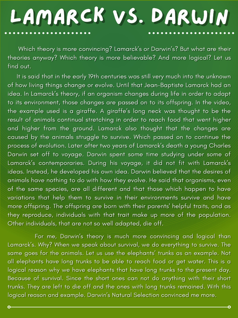 Lamarck vs. Darwin | PDF