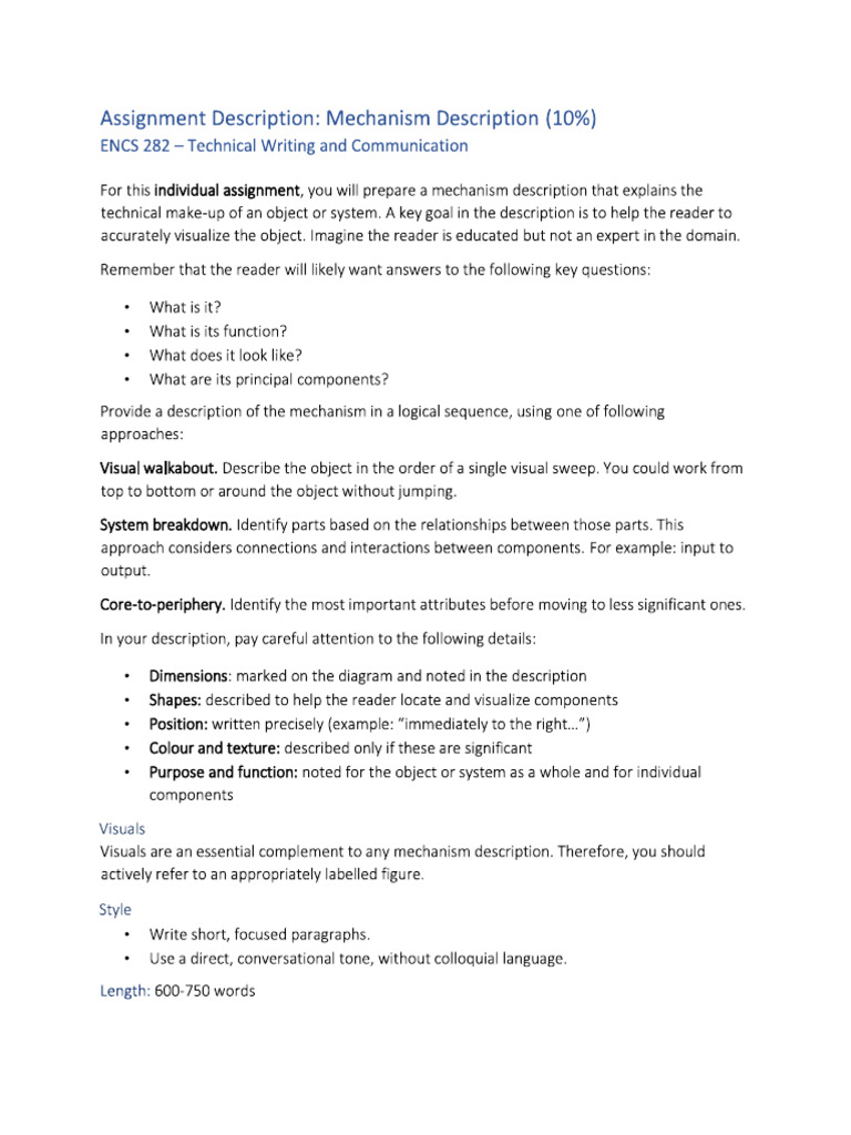 Mechanism Description Assignment | PDF