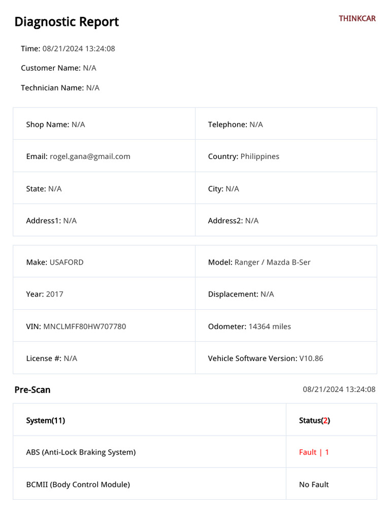 Thinkcar Diagnostic Report | PDF