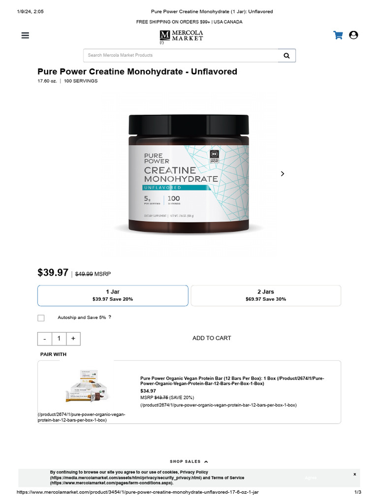 Pure Power Creatine Monohydrate (1 Jar) - Unflavored | PDF