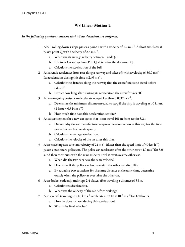Ws Linear Motion 2 Pdf