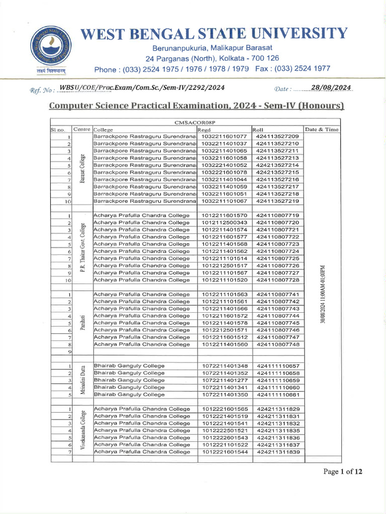 Centre Allotment For Computer Science Sem - IV Practical Exam. 2024 | PDF