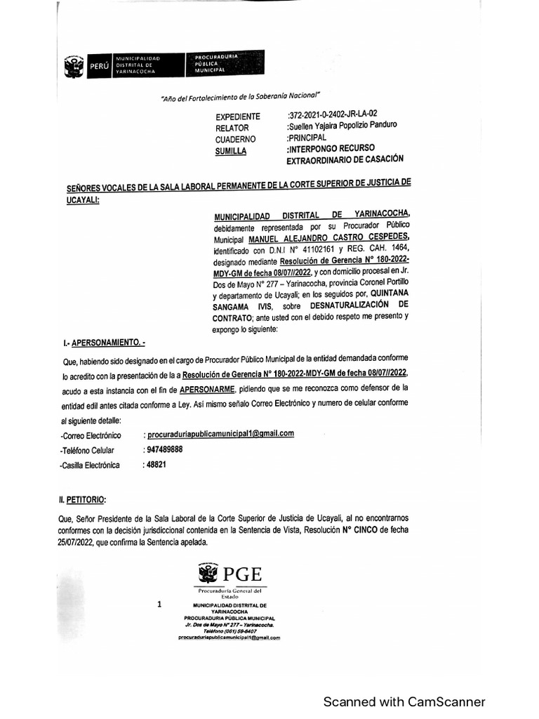Casación Exp 372-2021 Quintana Sangama Ivis | PDF
