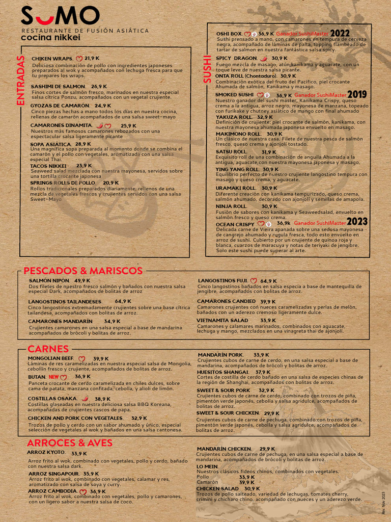 Menú Nov 2023 Sumo Restaurante | PDF