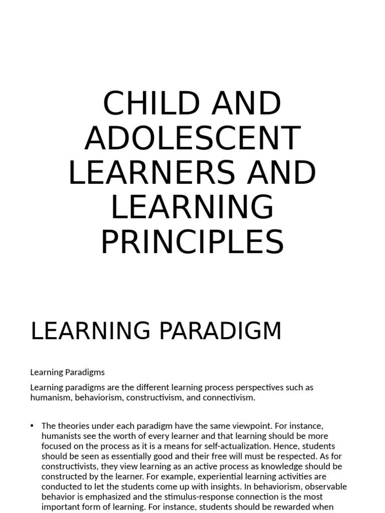Child and Adolescent Learners and Learning Principles | PDF