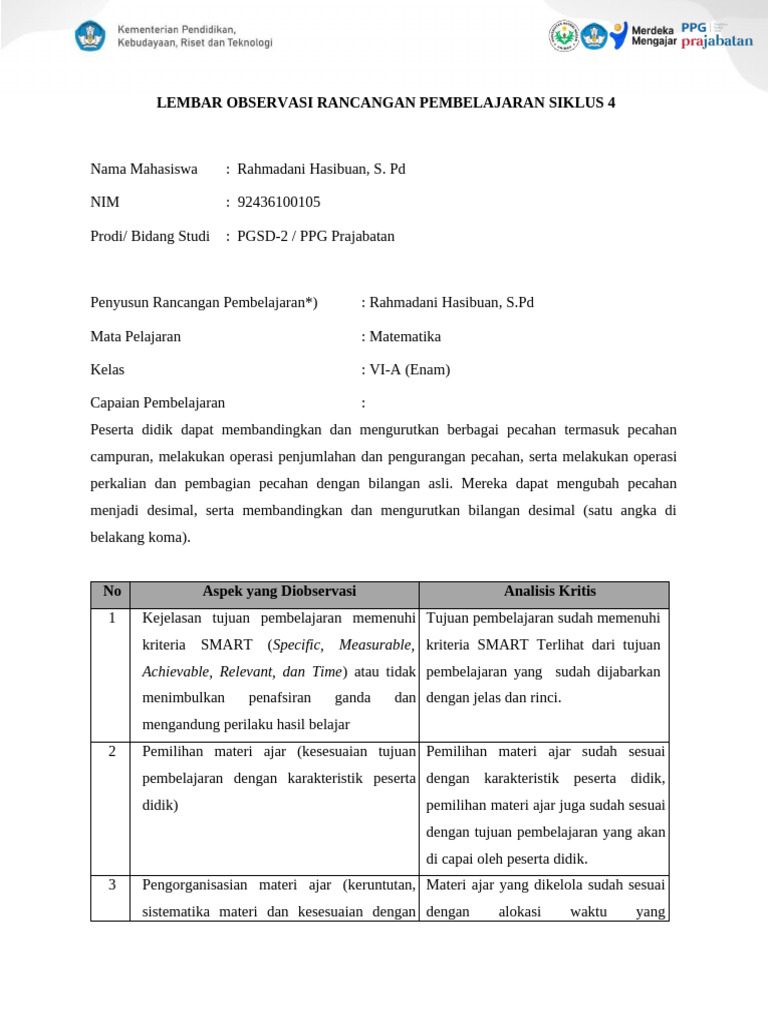 Lk 3 Lembar Observasi Rancangan Dan Perangkat Pembelajaran Siklus 4