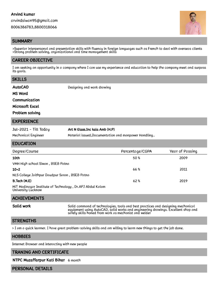 Resume - Arvind Kumar - Format2 | PDF
