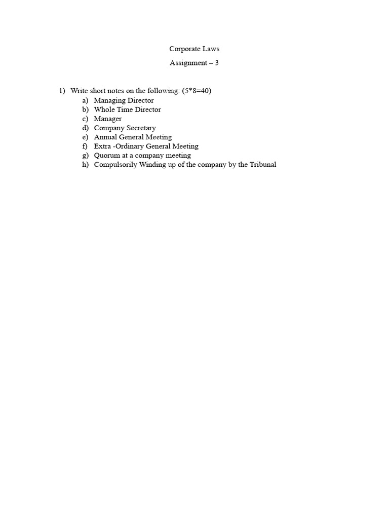 Corporate Laws Assignment - 3 | PDF