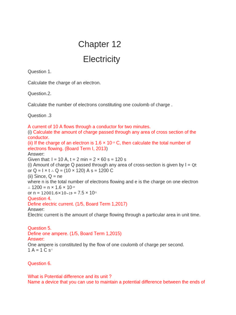 Grade - X - Electricity | PDF