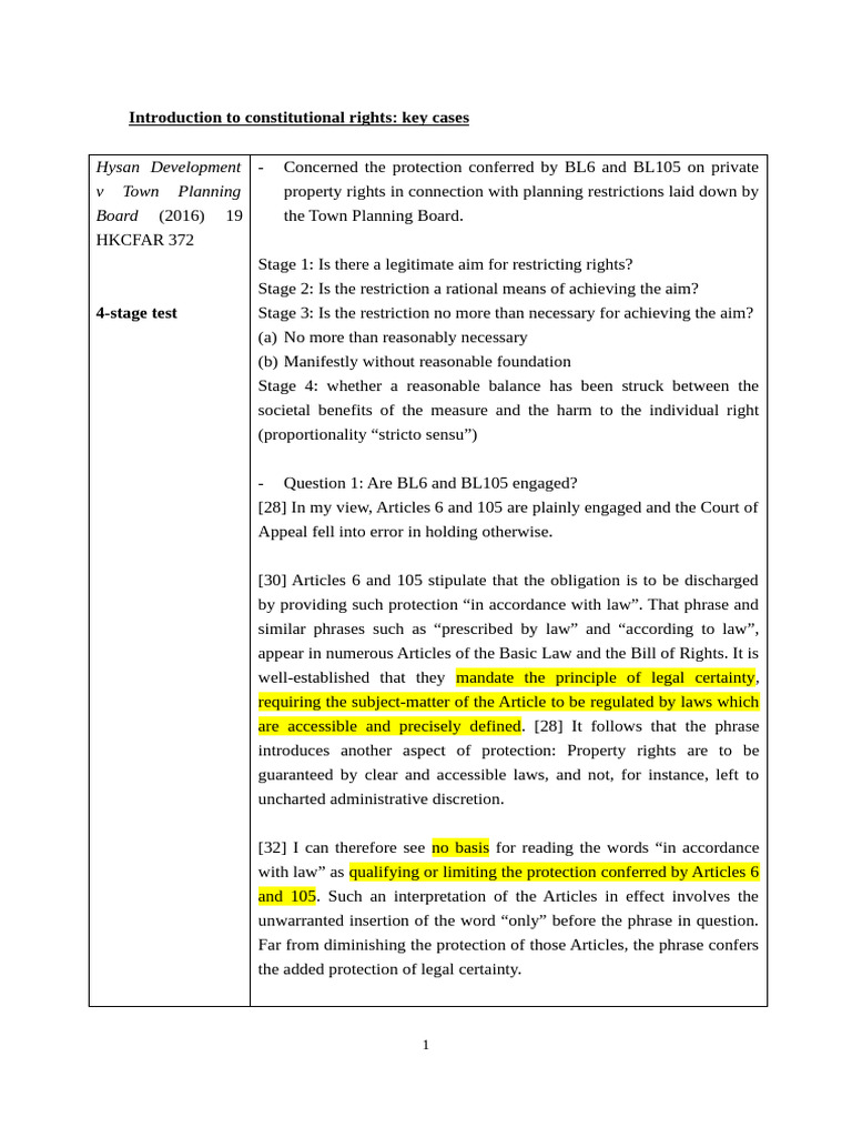Constitutional Rights Key Cases Notes | PDF