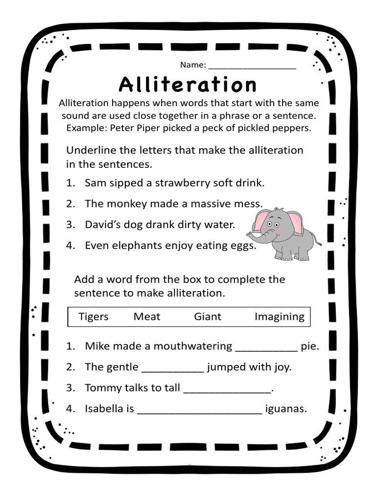 AlliterationWorksheet 1 | PDF