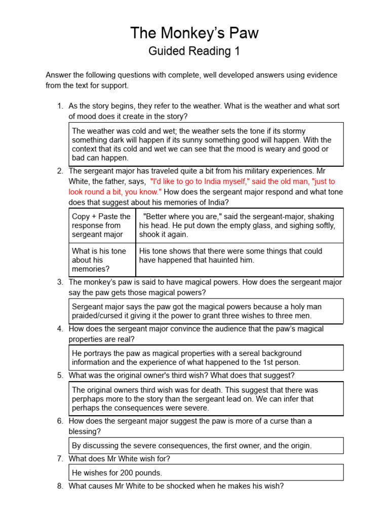 Bianca Santiago - The Monkey's Paw Guided Reading 1 | PDF