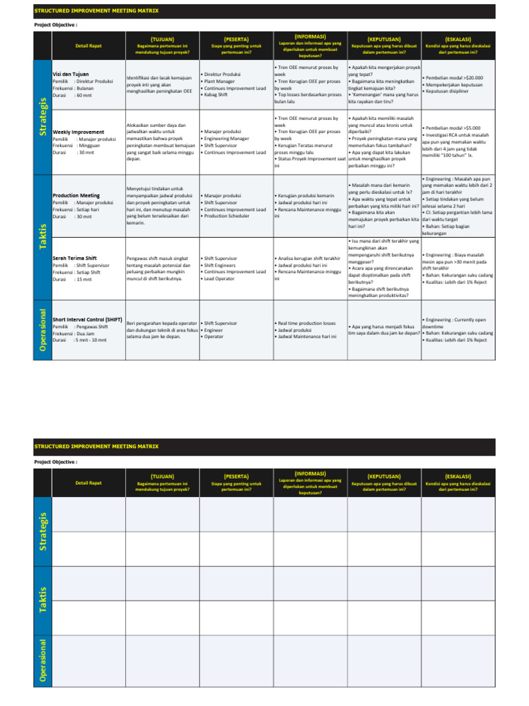 Structured Improvement Meeting Matrix | PDF