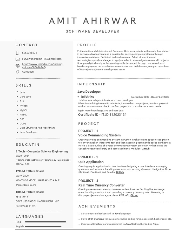Amit Resume SDE PDF | PDF | Java (Programming Language) | Art
