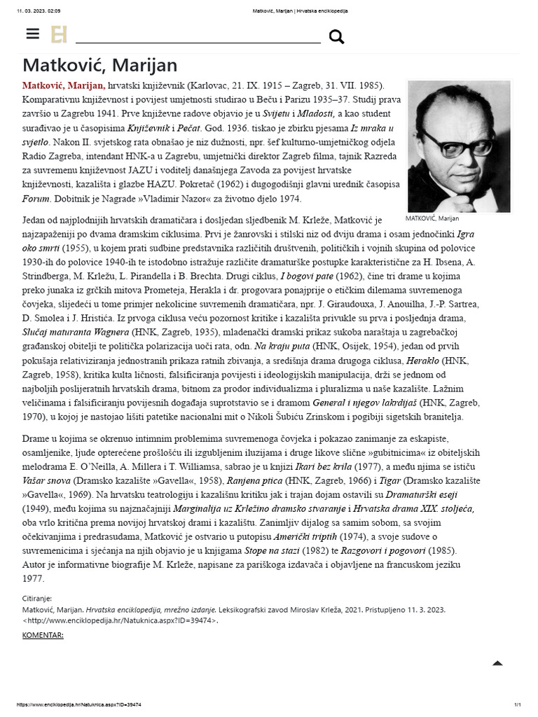 Matković, Marijan - Hrvatska Enciklopedija | PDF