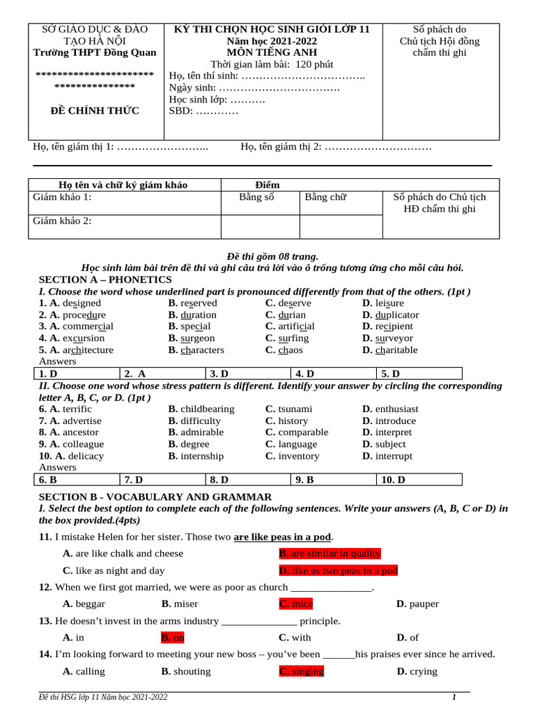 ĐỀ HSG 11 2022 HUYỀN A | PDF