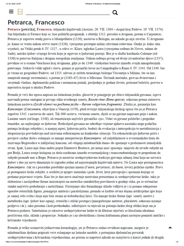 Petrarca, Francesco - Hrvatska Enciklopedija | PDF