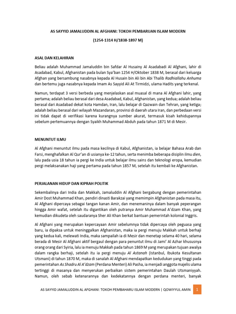 As Sayyid Jamaluddin Al Afghani | PDF