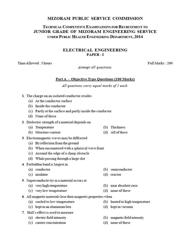 Ae Sdo Phe 2014 Electrical Engineering Paper I | PDF