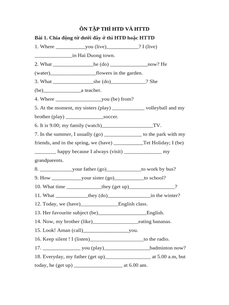 ÔN TẬP THÌ HTD VÀ HTTD 3 | PDF