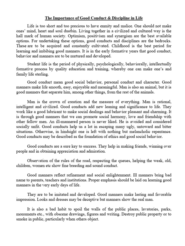 Importance of Good Conduct in Life | PDF | Etiquette | Wellness