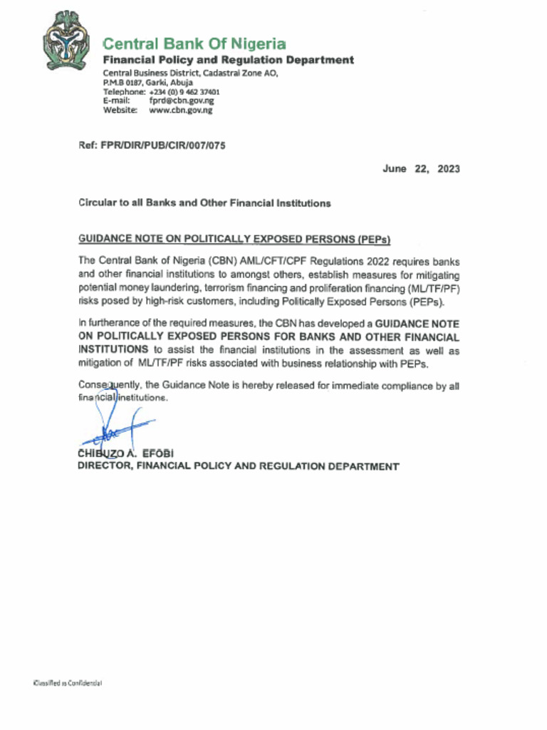 CBN Approved PEP Guidance May 2023-Combined | PDF
