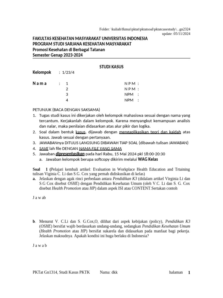 Studi Kasus Promkes Di Temat Kerja N2324 | PDF