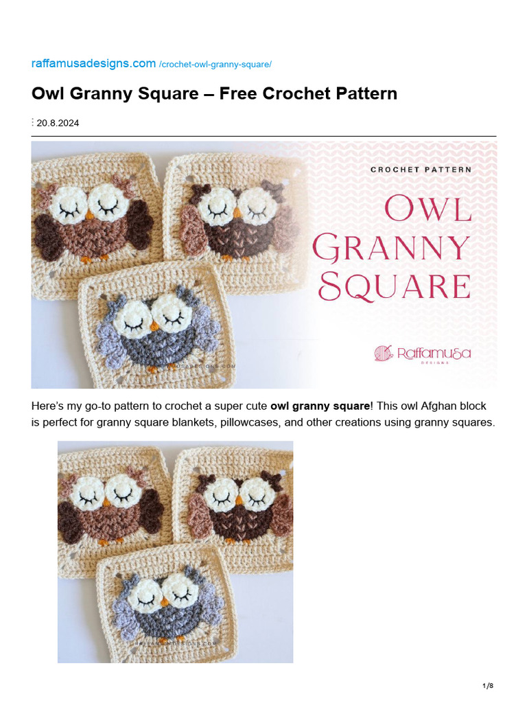 Owl Granny Square - Free Crochet Pattern | PDF