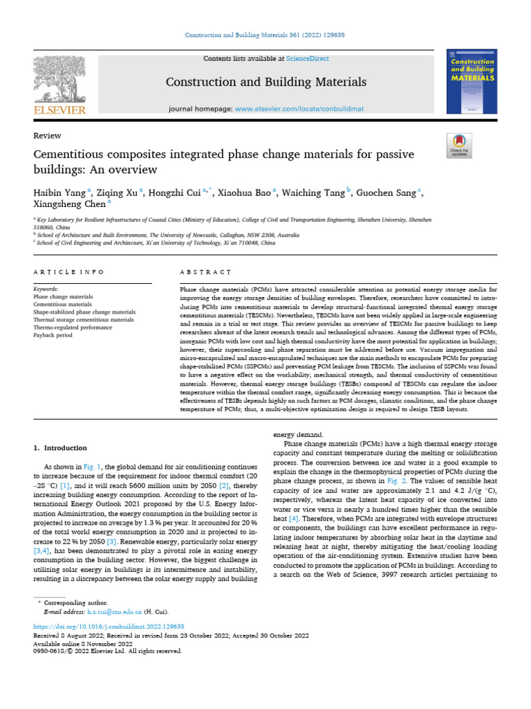 Cementitious Composites Integrated Phase Change Materials For Passive | PDF