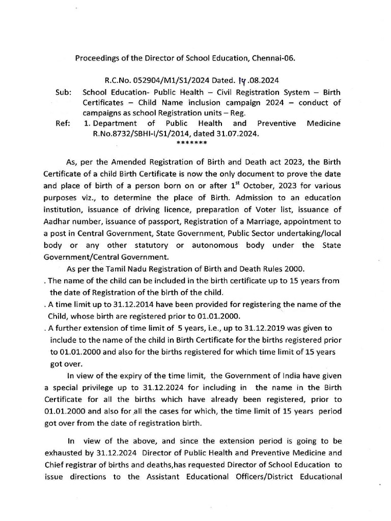 DSE - Inclusion of Name in Birth Certificate | PDF