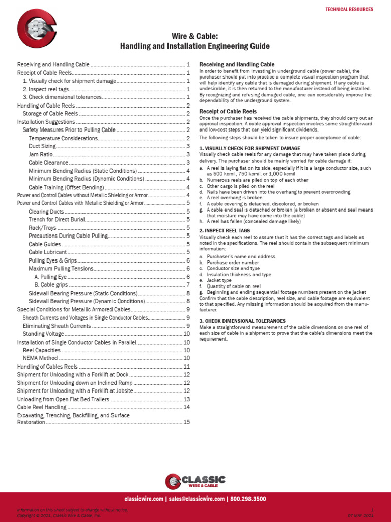 CWC Wire Cable Handling and Installation Engineering Guide | PDF