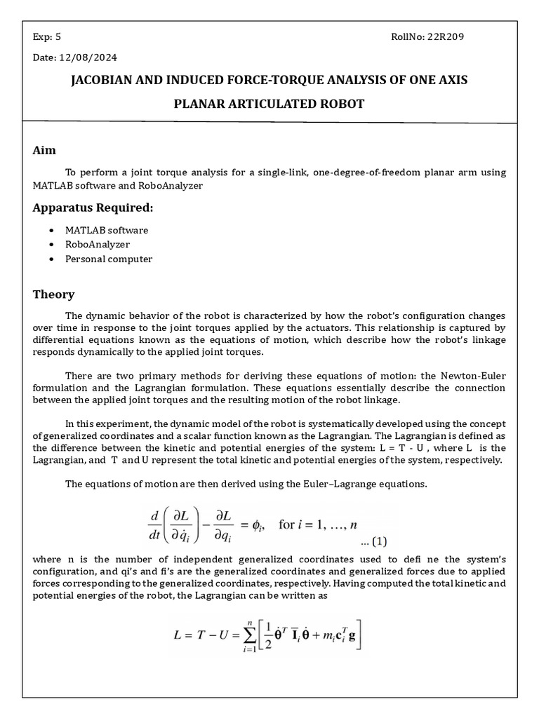 Exp 5 (Joint Toque Analysis) | PDF