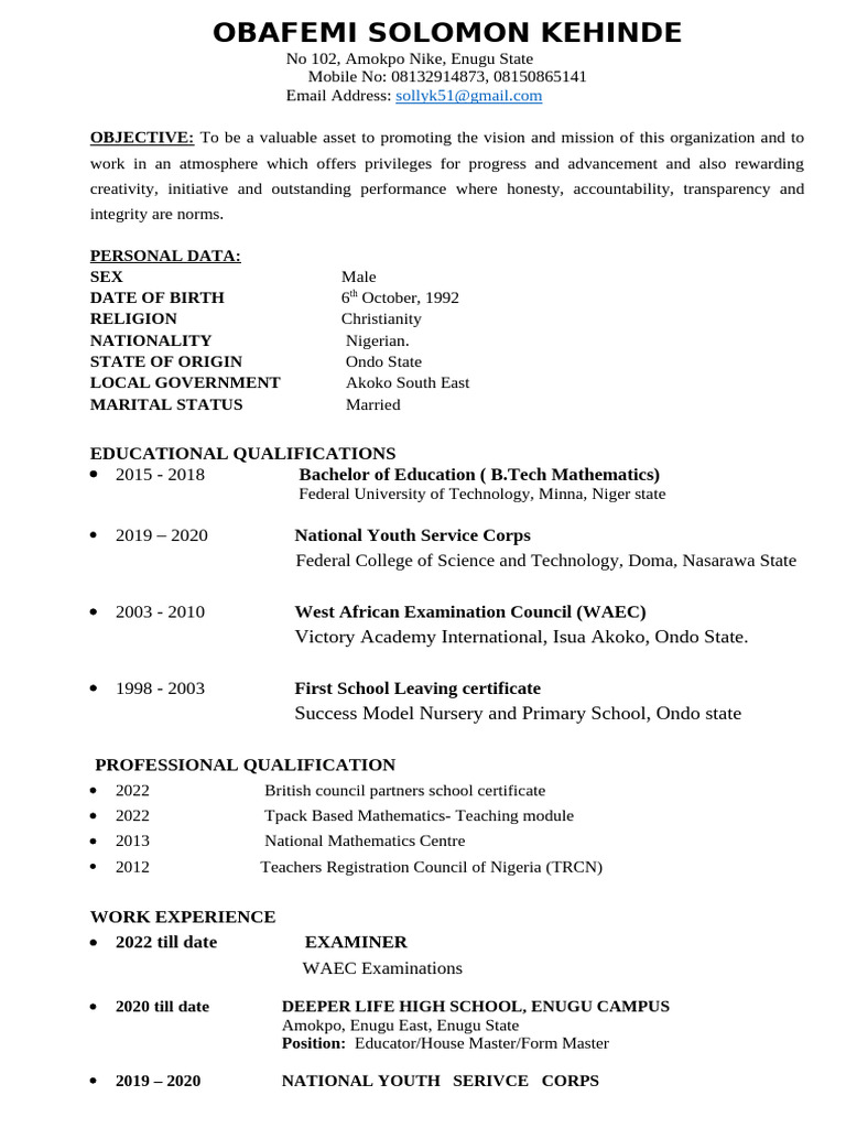 Obafemi Solomon CV | PDF