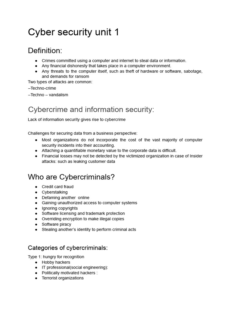 Cyber Security Unit 1 Docs | PDF | Cybercrime | Games & Activities