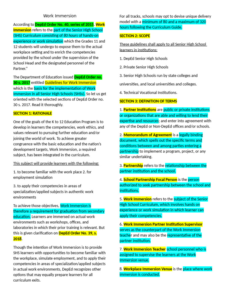 Work Immersion Q3 Reviewer | PDF