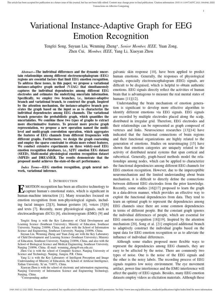 Variational Instance-Adaptive Graph For EEG Emotion Recognition | PDF