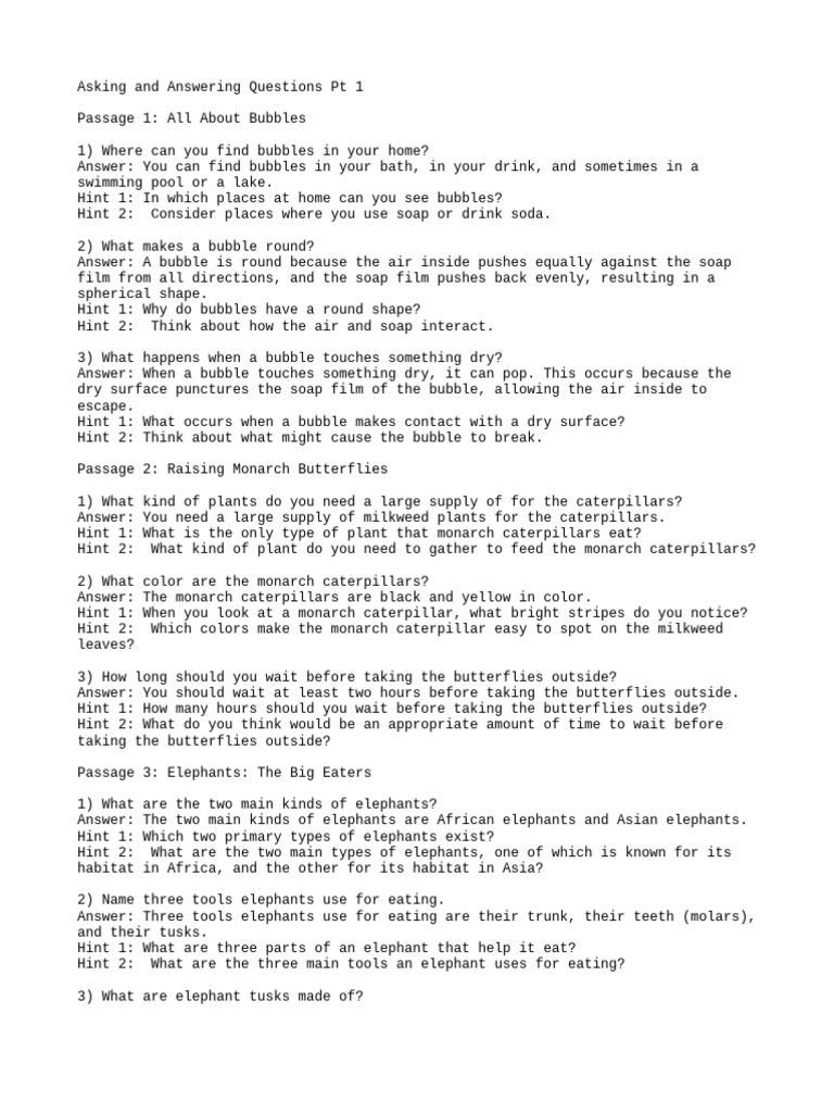 3.1.RI.1.Asking and Answering Questions PT 1 | PDF