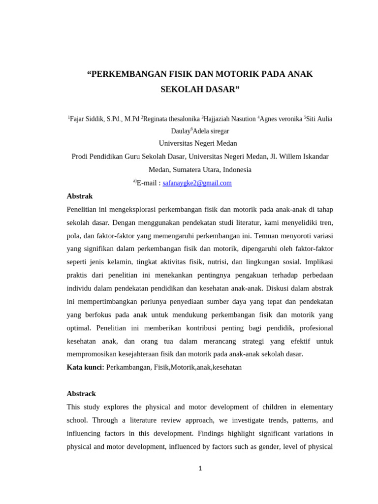 Jurnal - "PERKEMBANGAN FISIK DAN MOTORIK PADA ANAK SEKOLAH DASAR" | PDF