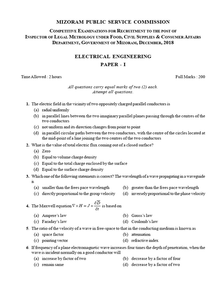 Electrical Engineering Paper I | PDF