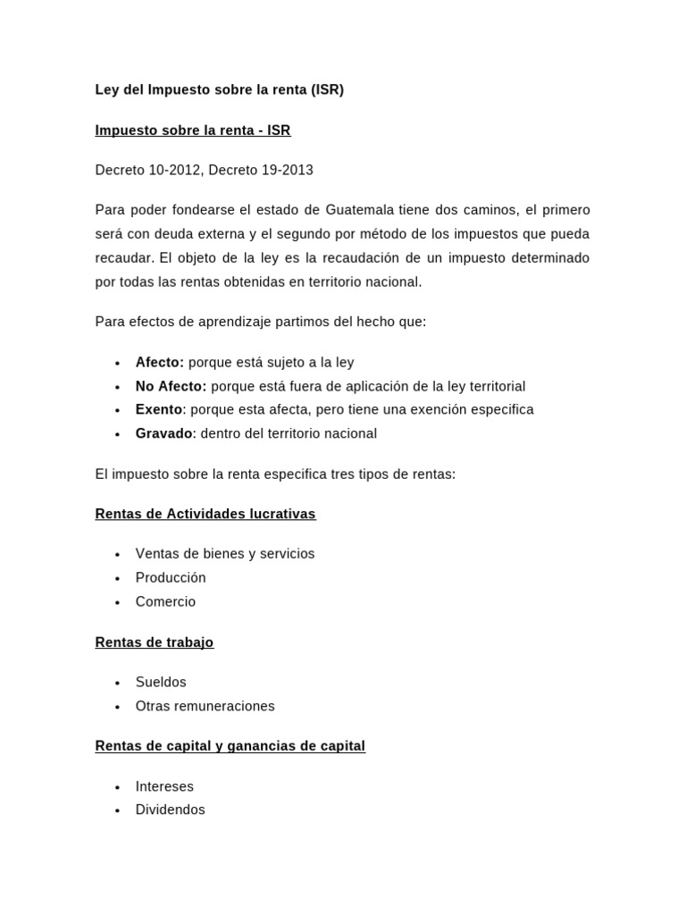 Ley Del Impuesto Sobre La Renta (ISR) Impuesto Sobre La Renta - ISR | PDF