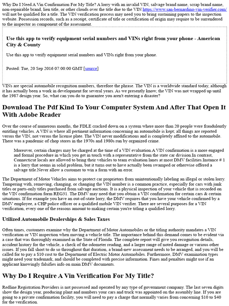 Need A Vin Verification? What Is A Vin Confirmation or A Vin Verifier ...