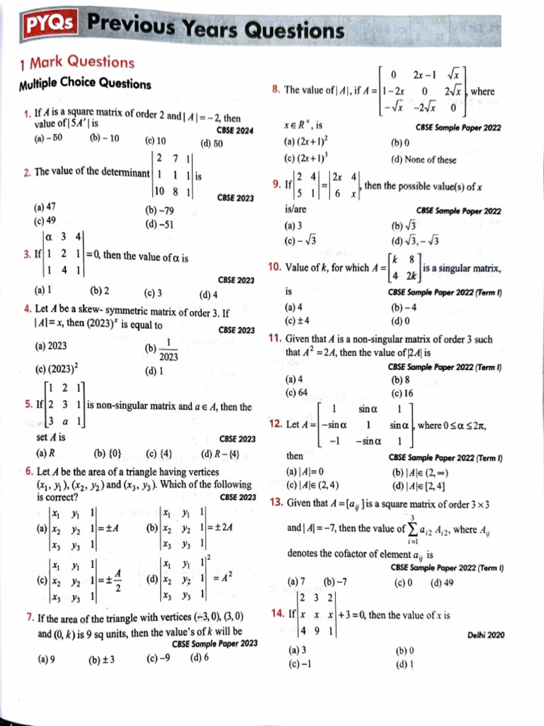 Determinants PYQs | PDF