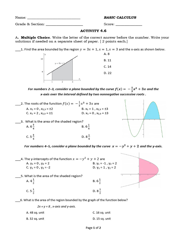 Activity 4.6 Area of A Region | PDF