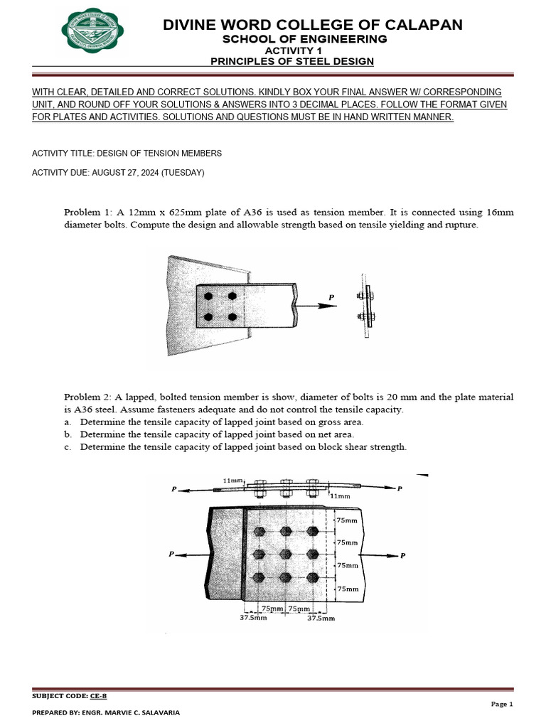 Ce8 B Activity 1 Design of Tension Members | PDF
