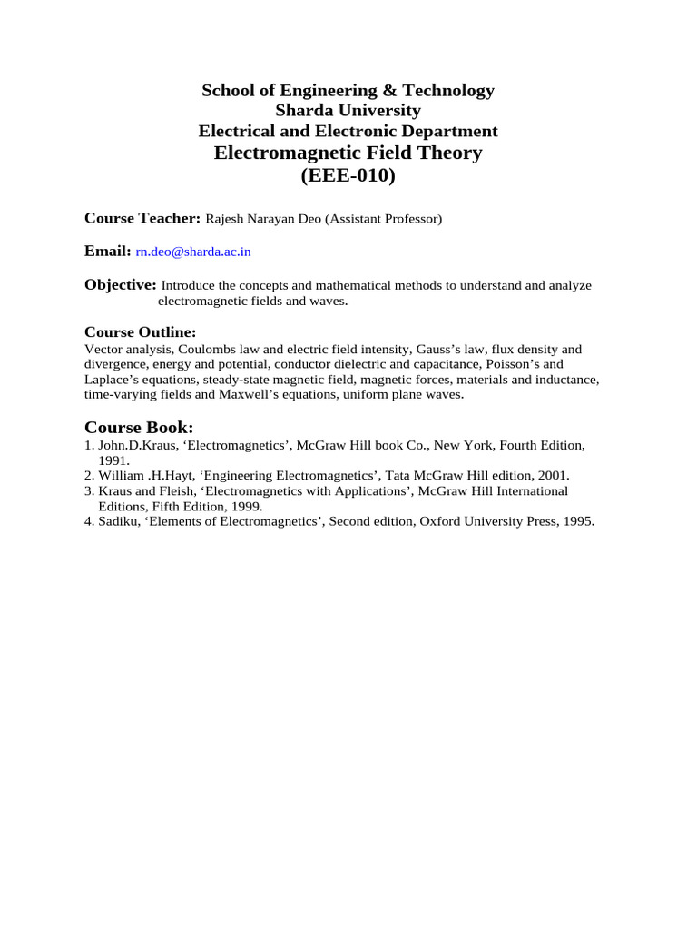 Course Objective of EMFT | PDF